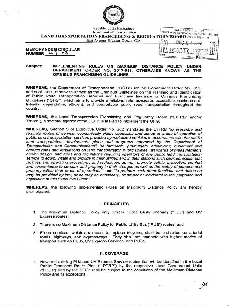 LTFRB MC 2017-031 | PDF