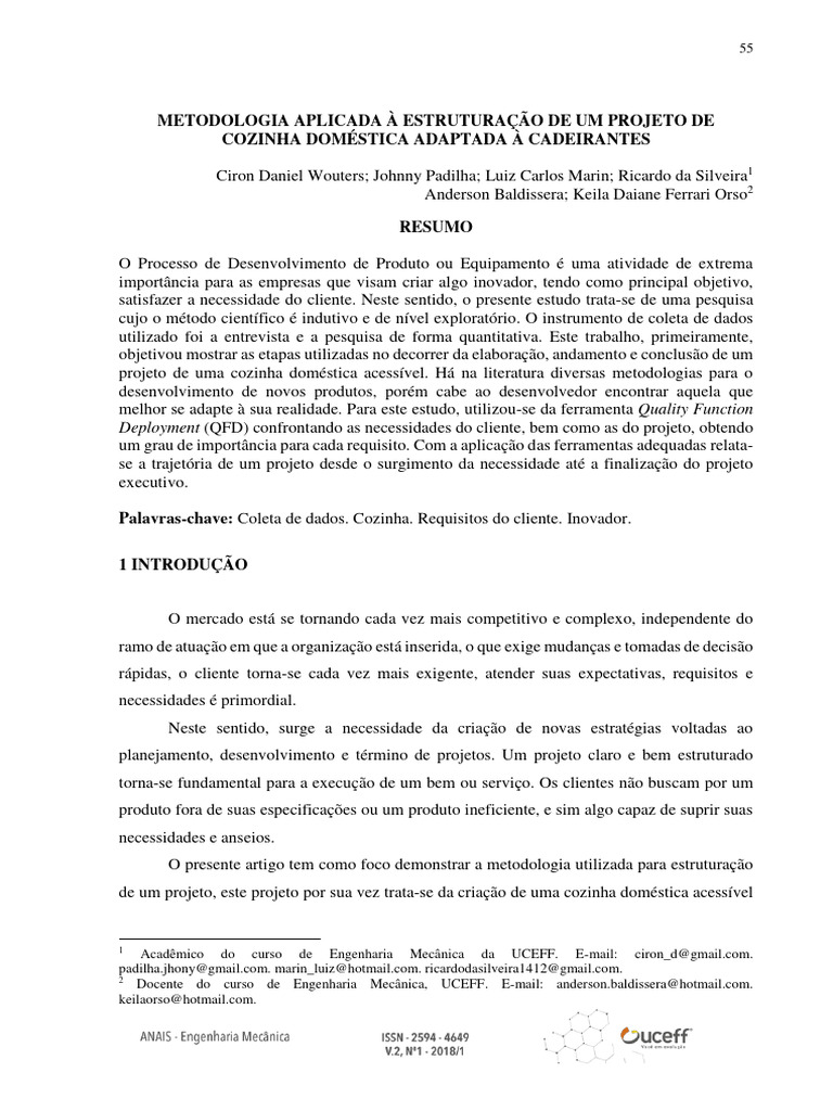 Metodologia Aplicada À Estruturação de Um Projeto de Cozinha Doméstica ... Metodologia Aplicada À Estruturação de Um Projeto de Cozinha Doméstica ...
