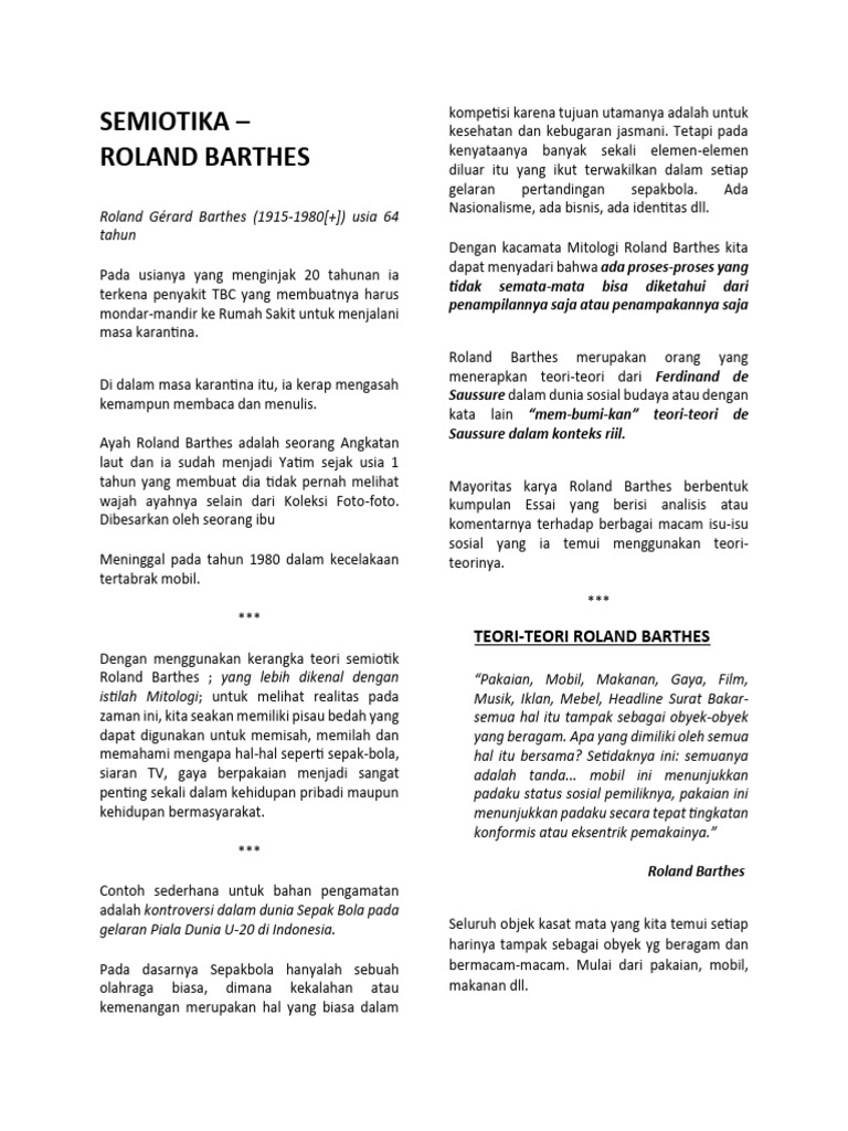 Barthes: Memahami Simbol Budaya | PDF