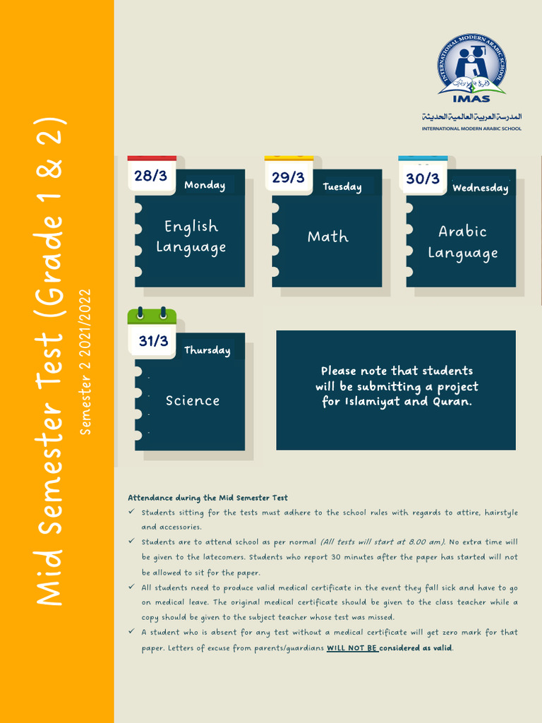 Mid Semester Test 2021-2022 (Grade 1 & 2) | PDF