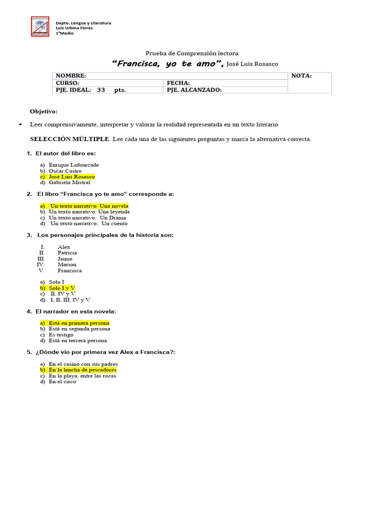Prueba Francisca, Yo Te Amo | PDF