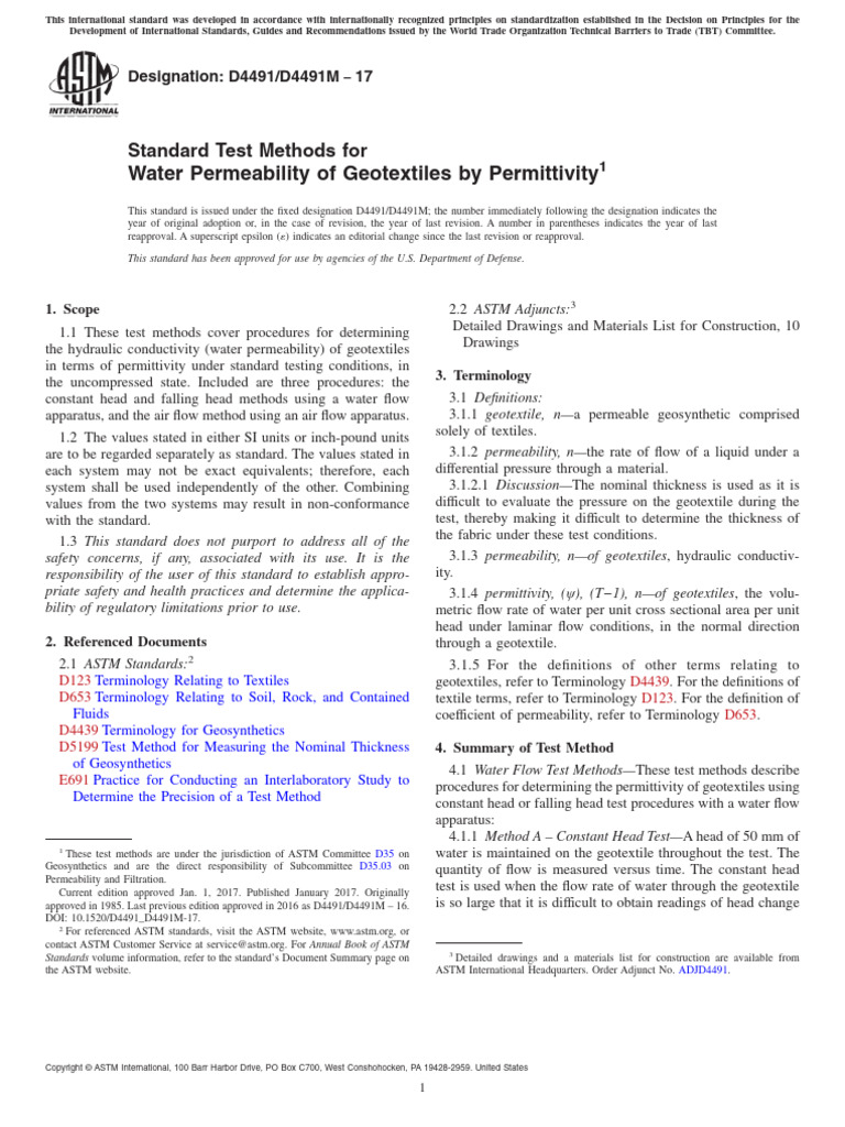 Astm D4491 | PDF | Coefficient Of Variation | Chemical Engineering