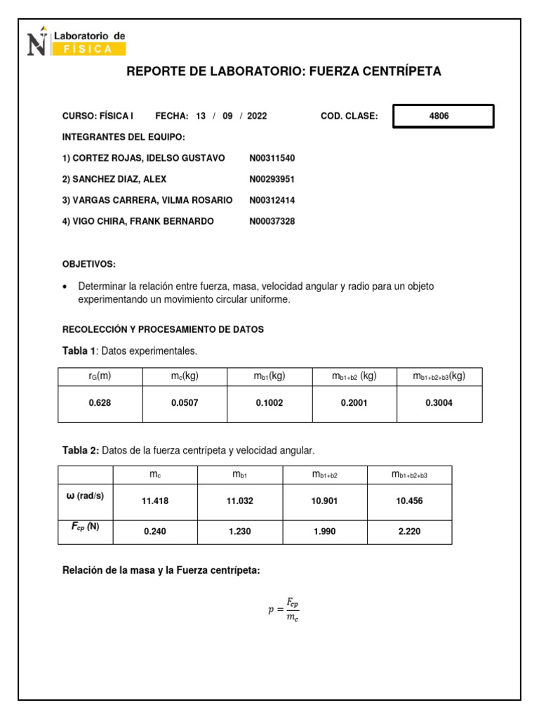 Reporte Lab Fisi1 s04 FC | PDF | Aceleración | Fuerza