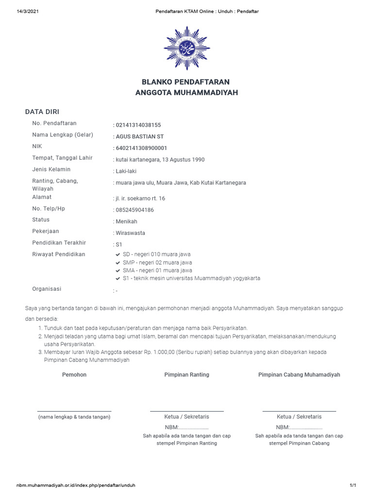 Pendaftaran KTAM 2 Online - Unduh - Pendaftar | PDF