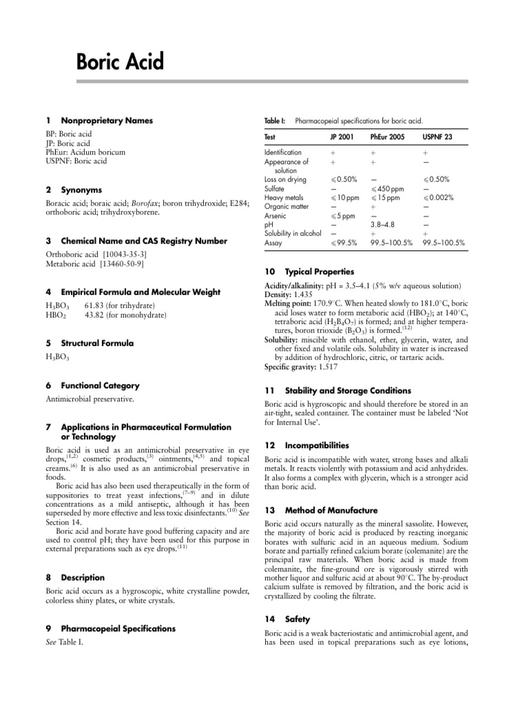 Boric Acid: Uses and Safety Guide | PDF