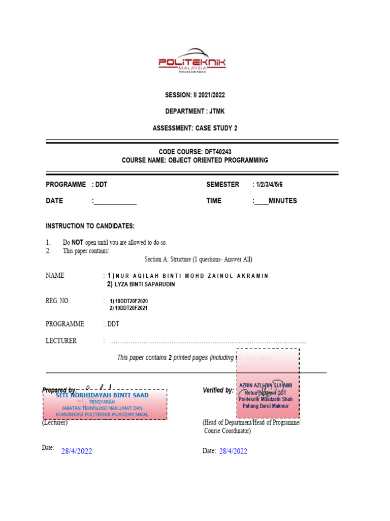 Case Study 2 Pair 9 ( Nur Aqilah & Lyza) | PDF | Class (Computer ...