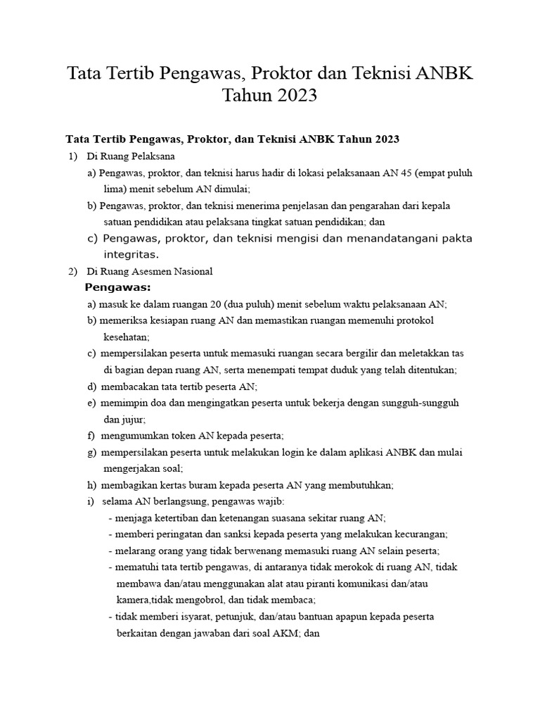 Tata Tertib Pengawas, TEKNISI DAN PROKTOR | PDF