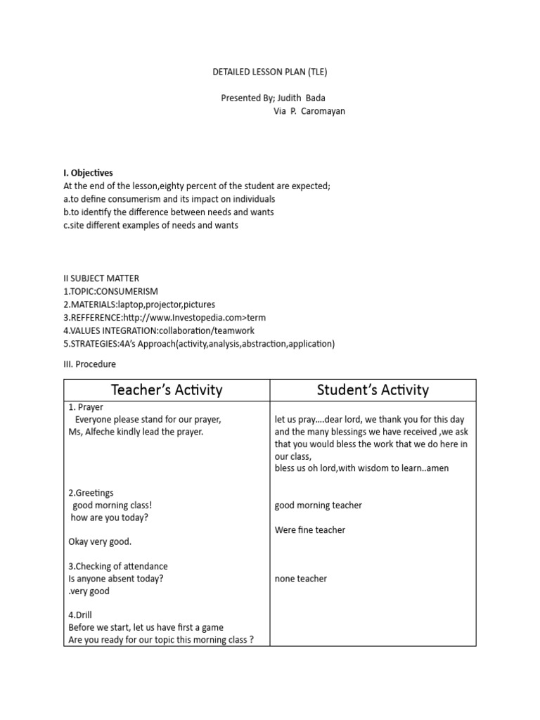 Detailed Lesson Plan | PDF