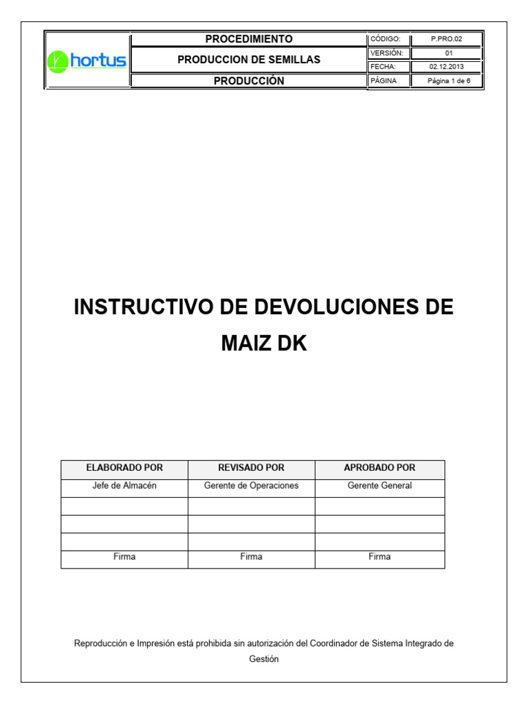 Instructivo de Devolucion de Maiz DK | PDF | Semilla | Laboratorios