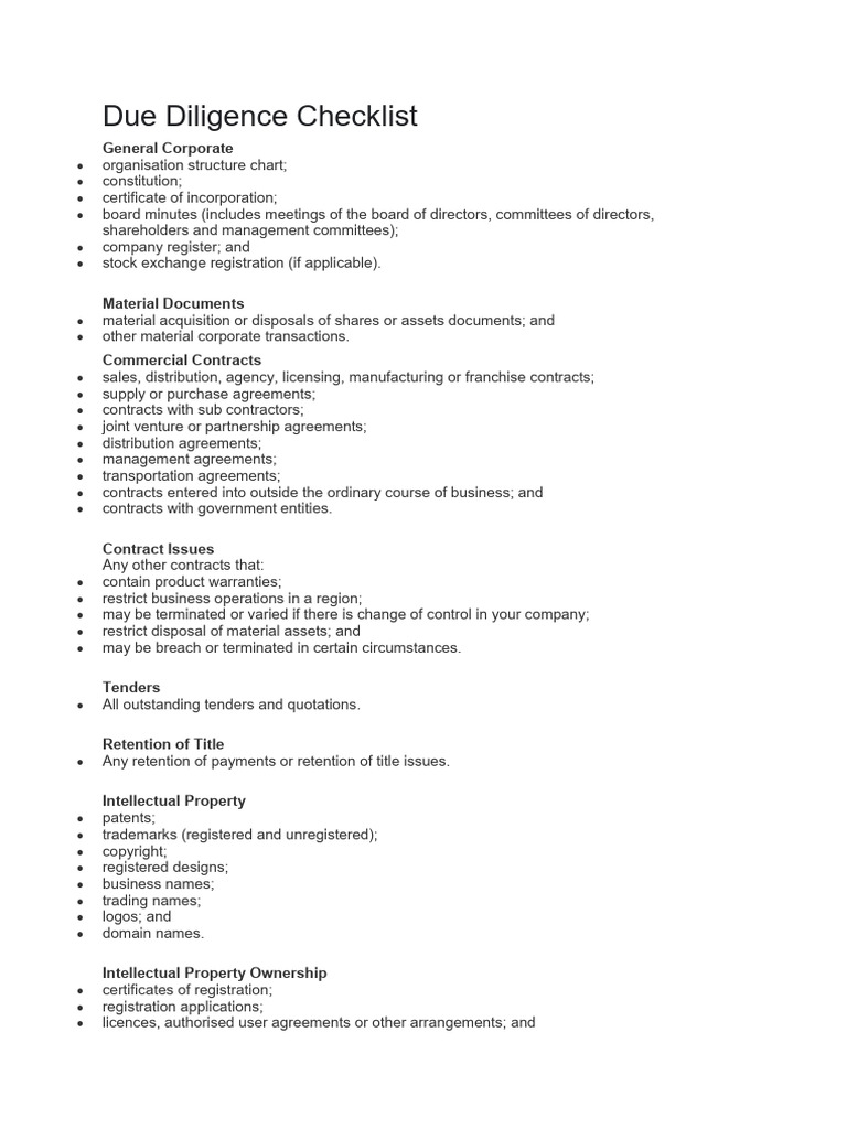 Due Diligence Checklist | PDF