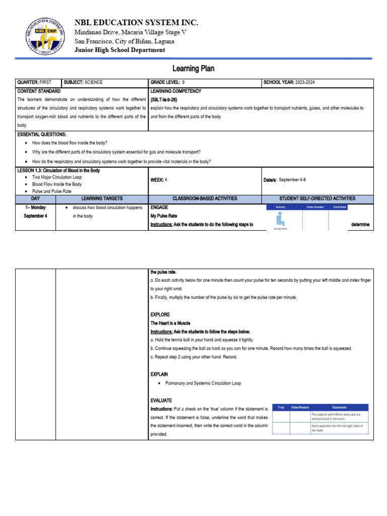 Grade 9 Science Learning Plan 2023-2024 | PDF