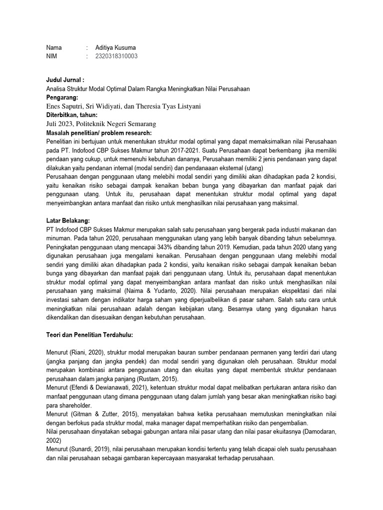 CR - Analisis Struktur Modal Optimal | PDF