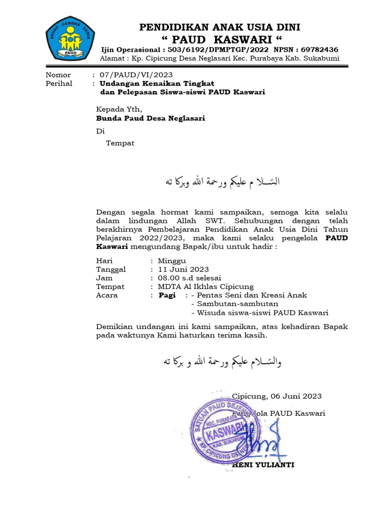 Surat Undangan Ke Bunda Paud | PDF