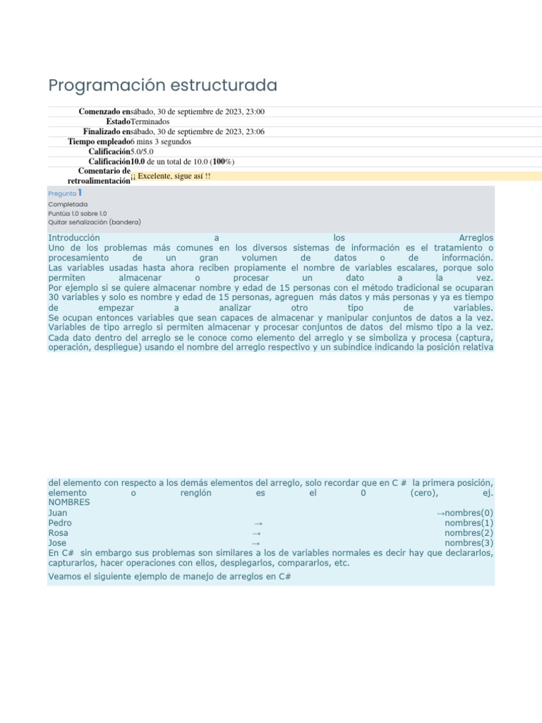 Programación Estructurada Autocalificable 5 | PDF