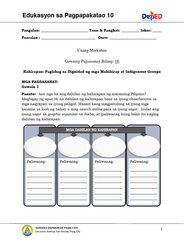 EsP 10 Q1 G.Pagsasanay 16 | PDF