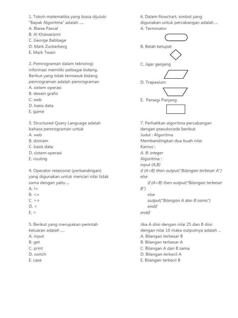 Kuis Pemrograman dan Algoritma | PDF