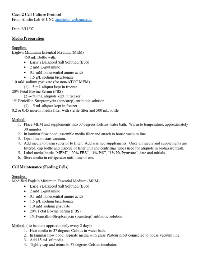 Caco 2 Cell Culture Protocol CMK Revised | PDF