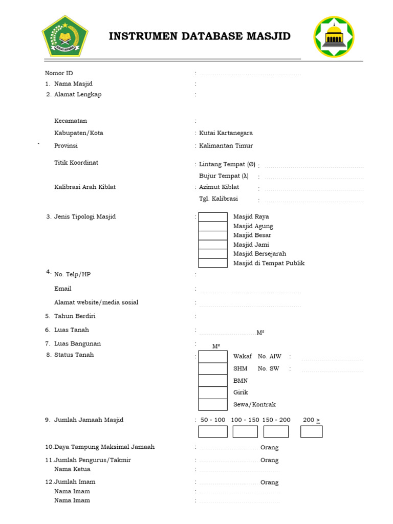 Form Data Masjid-Musholla | PDF