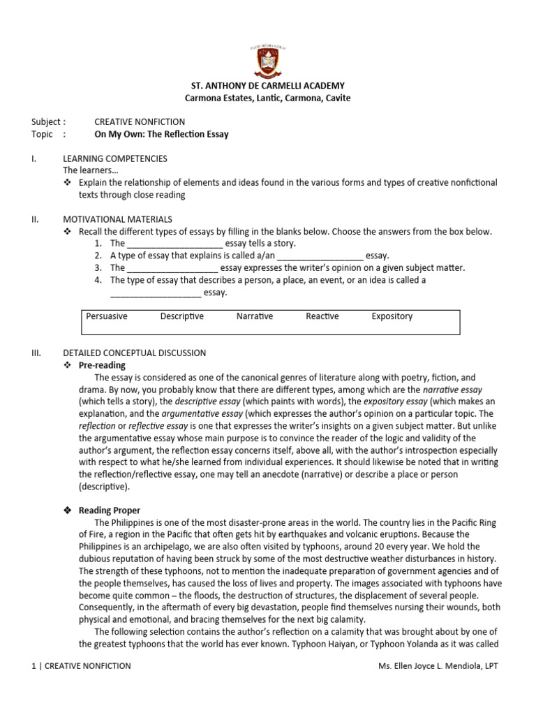 CNF Mod13 Reflection Essay | Download Free PDF | Essays