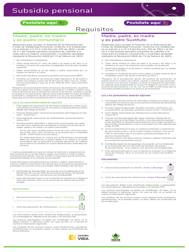 requisitos_subsidio pensional | PDF | Pensión