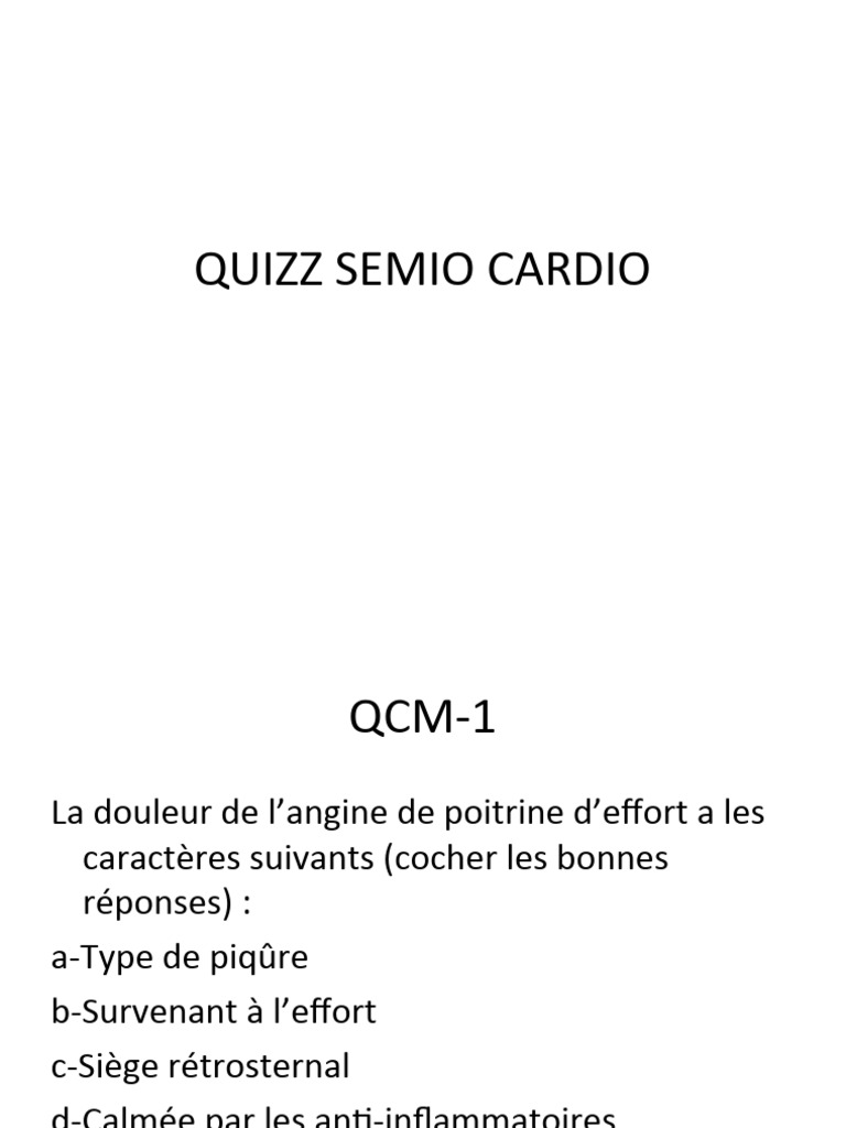 Quizz Semio Cardio | PDF | Infarctus du myocarde | Insuffisance cardiaque