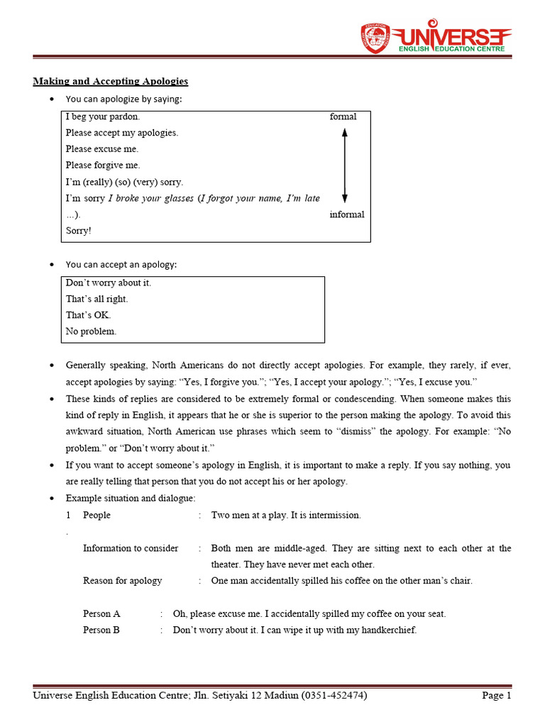 Making and Accepting Apologies | PDF