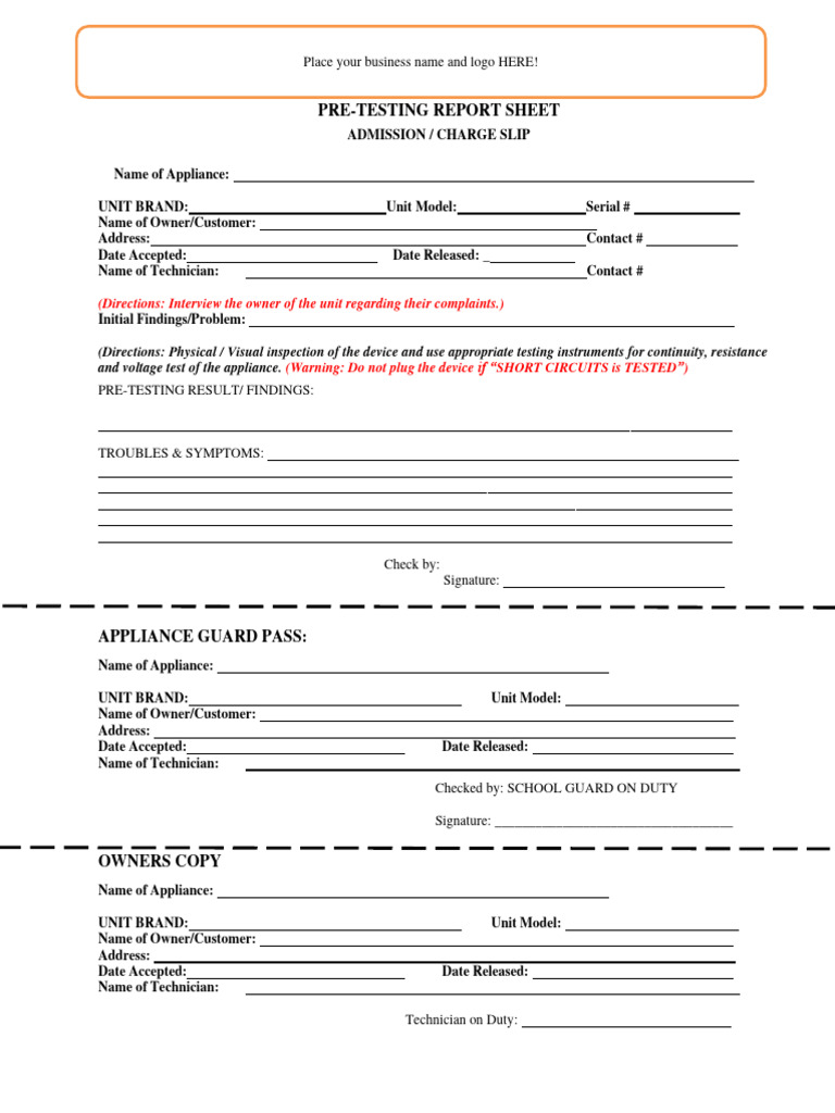 Appliance Pre-Testing Report Template | PDF