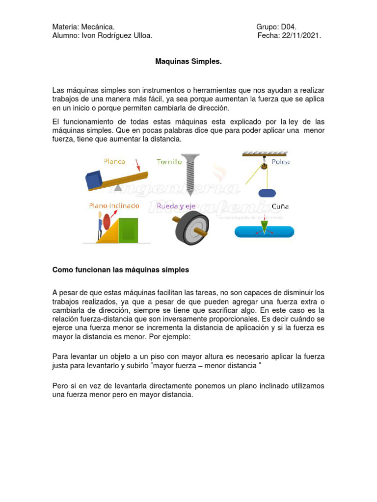 Introducción a las Máquinas Simples | PDF | Fuerza | Bienes manufacturados