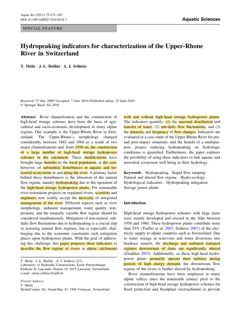 (2011) - Meile - Hydropeaking Indicators Fo Characterization of The ...