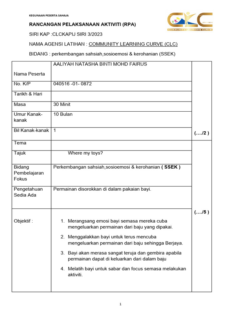 Rpa Kap (Ssek) 10 Bulan | PDF