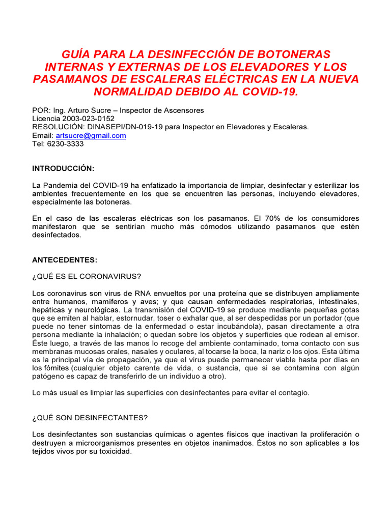 Guía para La Desinfección de Botoneras Internas y Externas de Los Elevadores y Escaleras ...