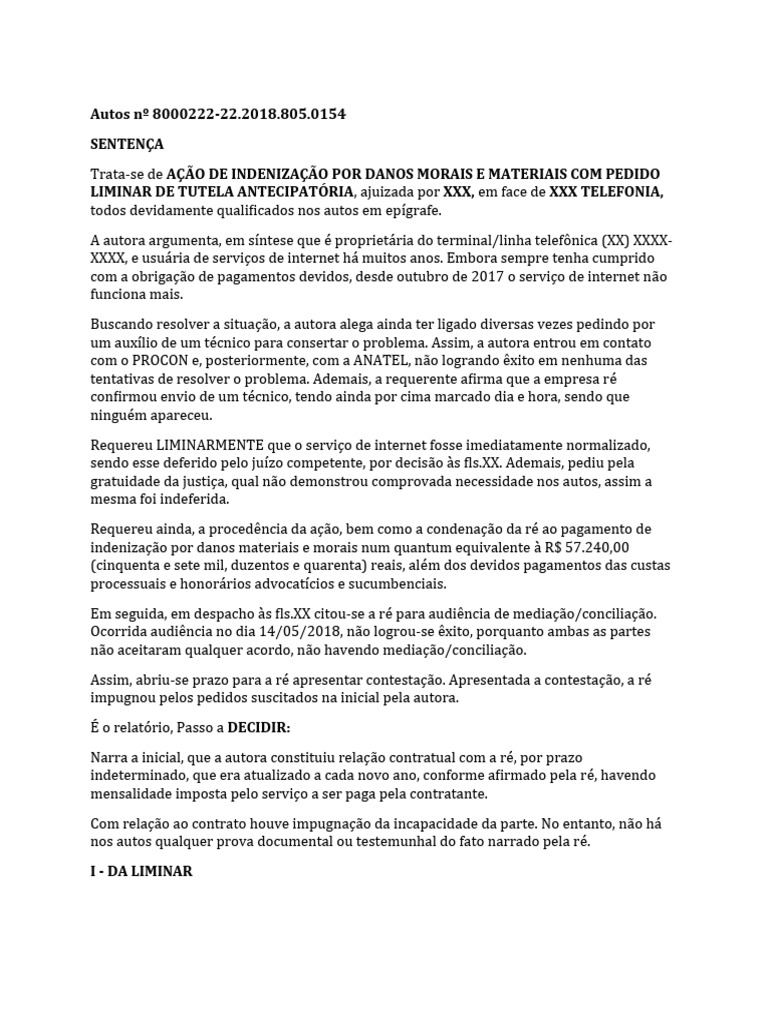 Modelo de Sentenca Civel | PDF | Réu | Indenização