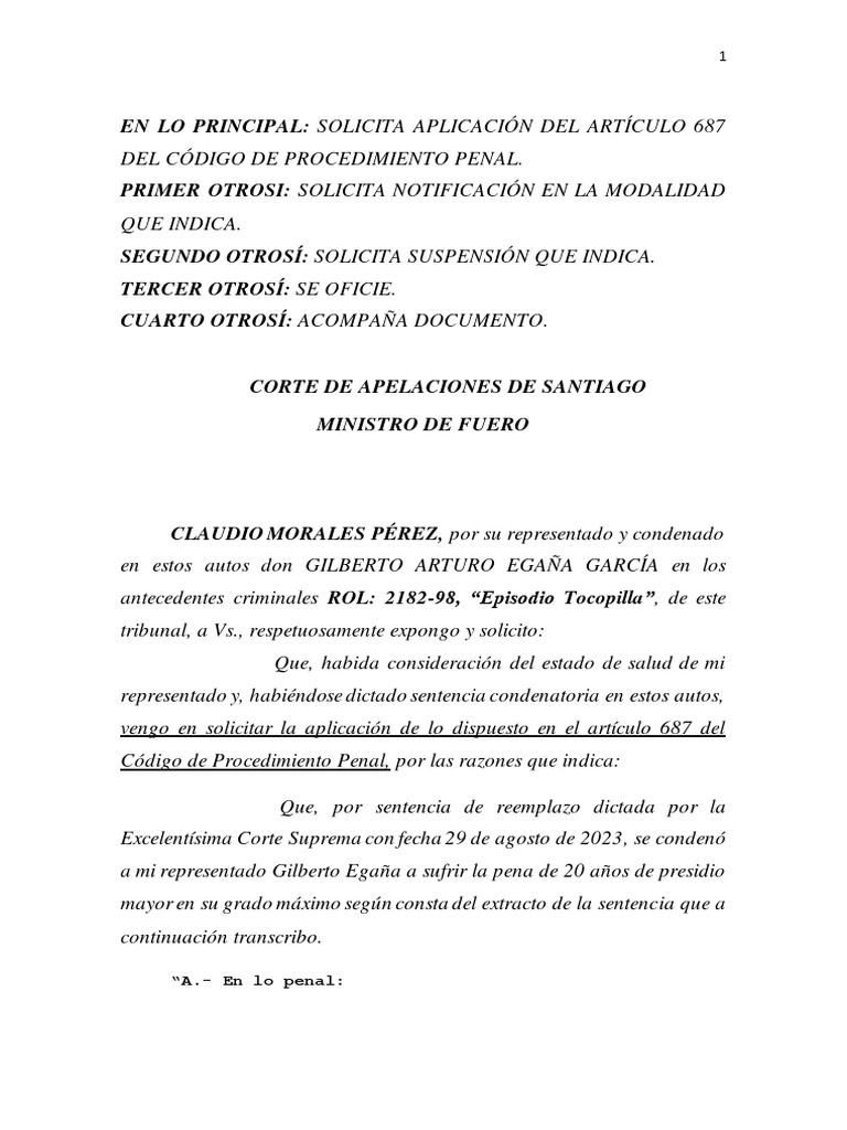 Solicita Cumplimiento de Condena Gilberto Egaña Garcia | PDF Solicita Cumplimiento de Condena Gilberto Egaña Garcia | PDF