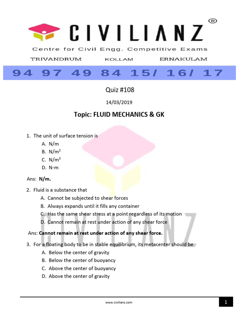 Civilianz Quiz #108 - Answer Key | PDF