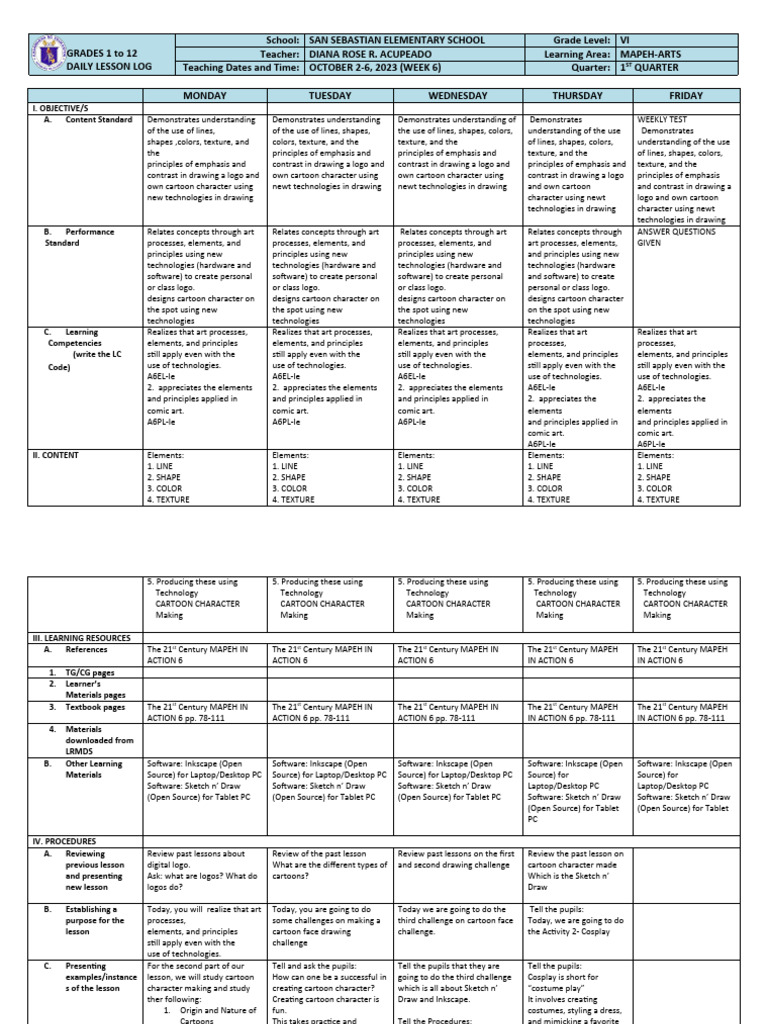 Mapeh 6 - Q1 - W6 DLL | PDF