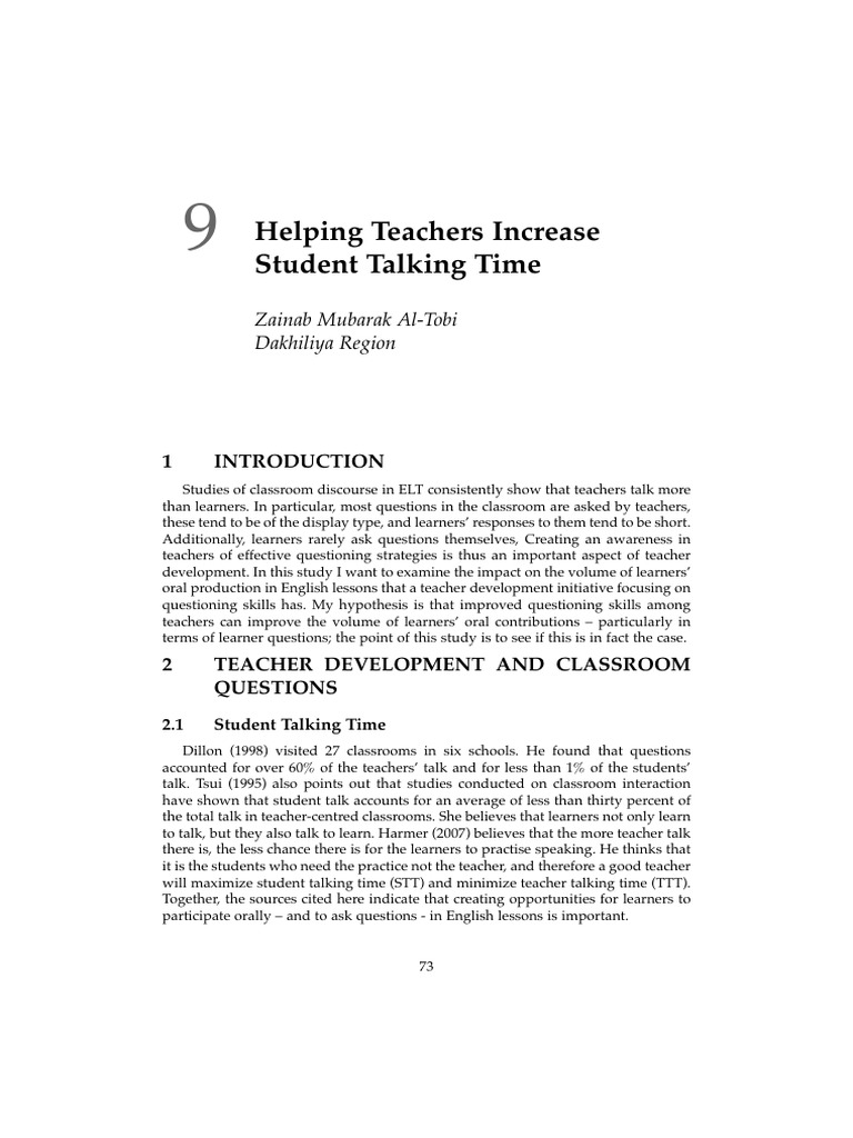 Helping Teachers Increase Student Talking Time | PDF | Teachers | Learning
