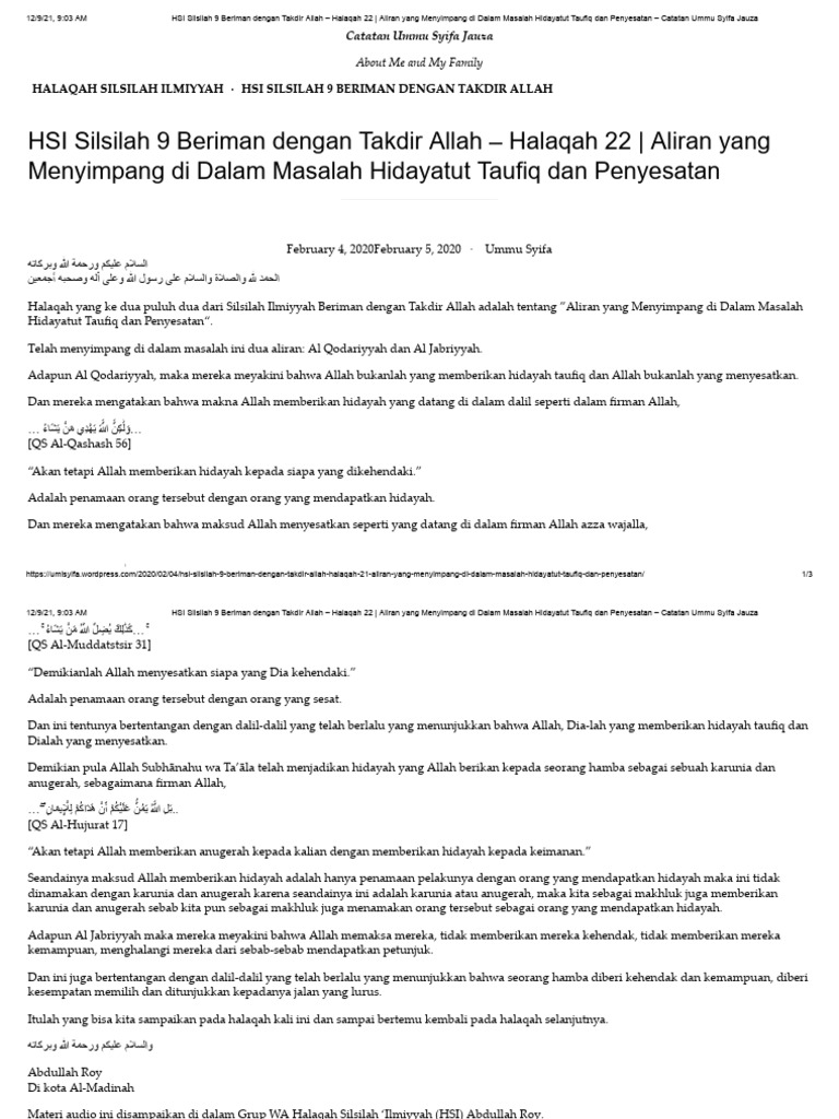 HSI Silsilah 9 Beriman Dengan Takdir Allah - Halaqah 22 - Aliran Yang Menyimpang Di Dalam ...