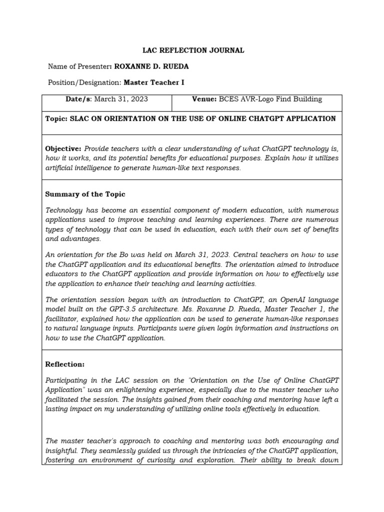 Lac Reflection Journal | PDF