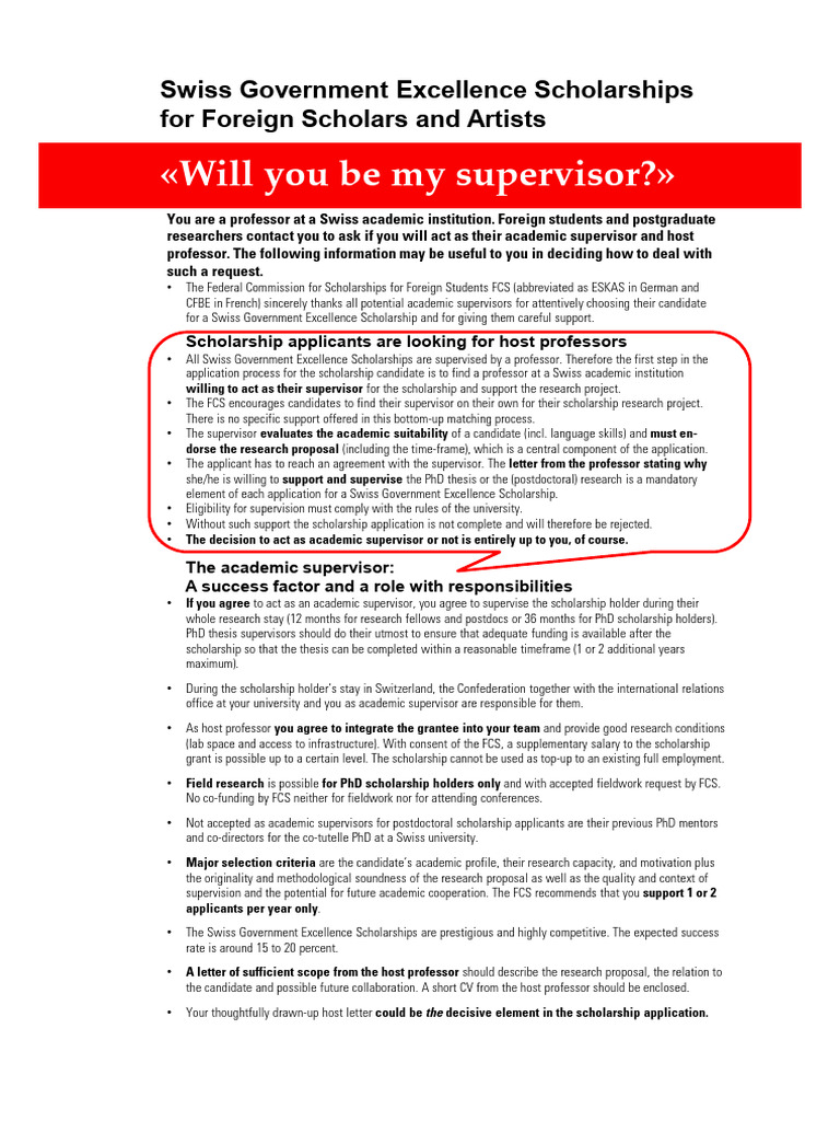 ESKAS Swiss Excellence Scholarship Guide | PDF | Doctor Of Philosophy ...