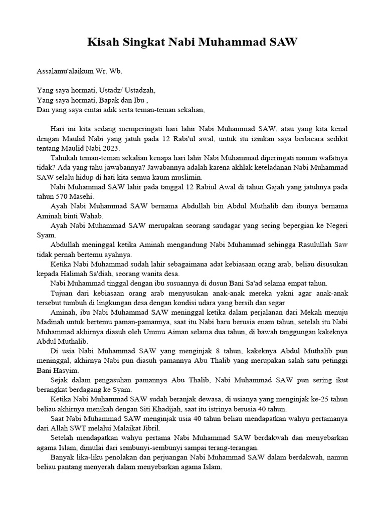 Kisah Singkat Nabi Muhammad SAW | PDF