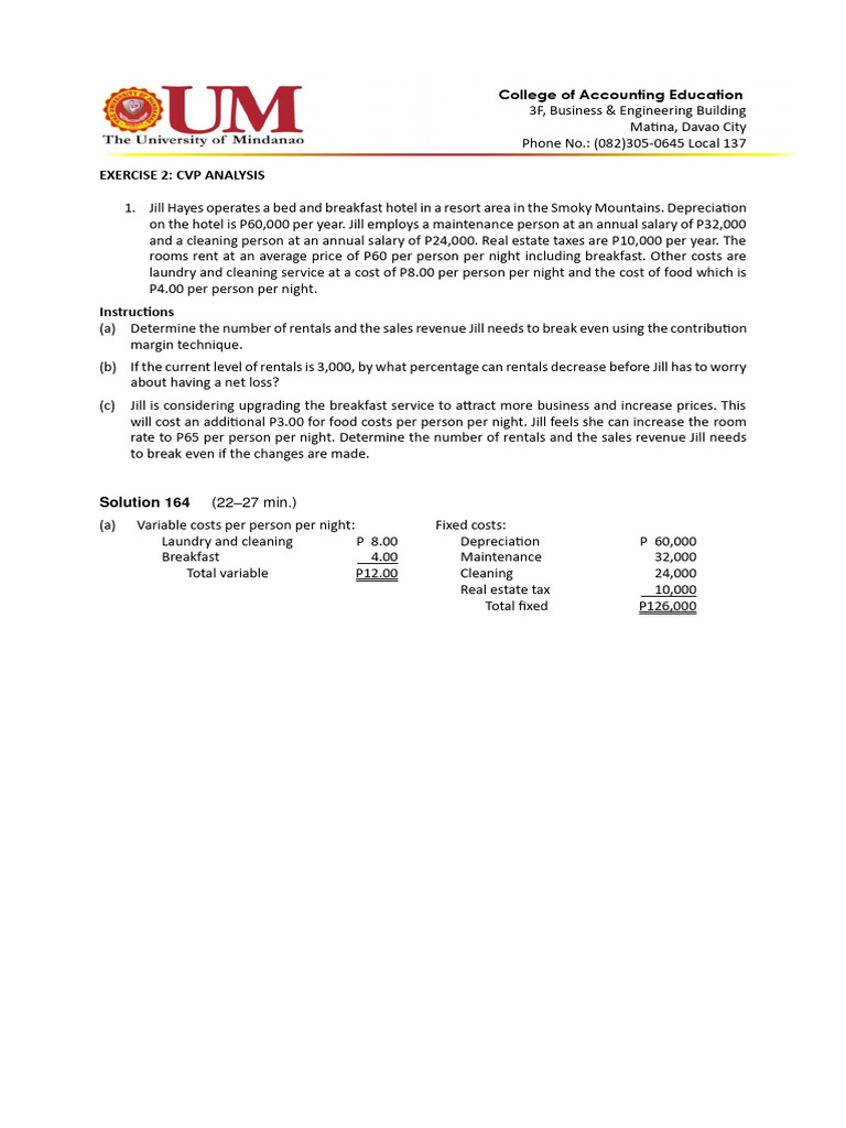Exercise 2 - CVP Analysis | PDF