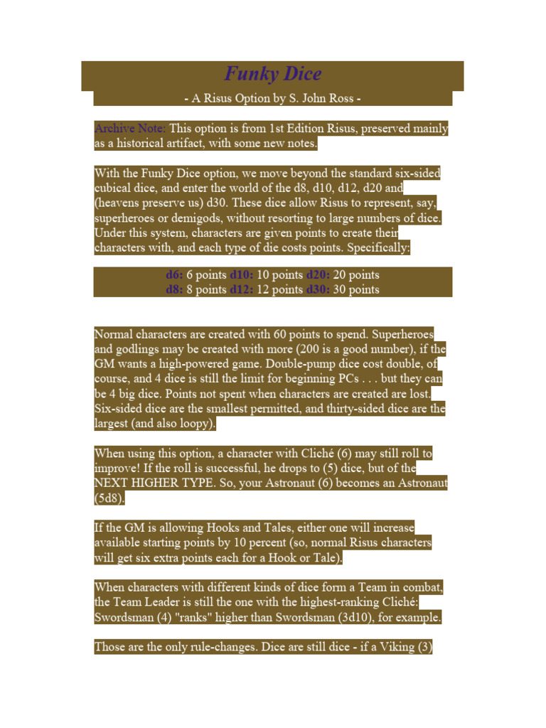 Risus Funky Dice | PDF