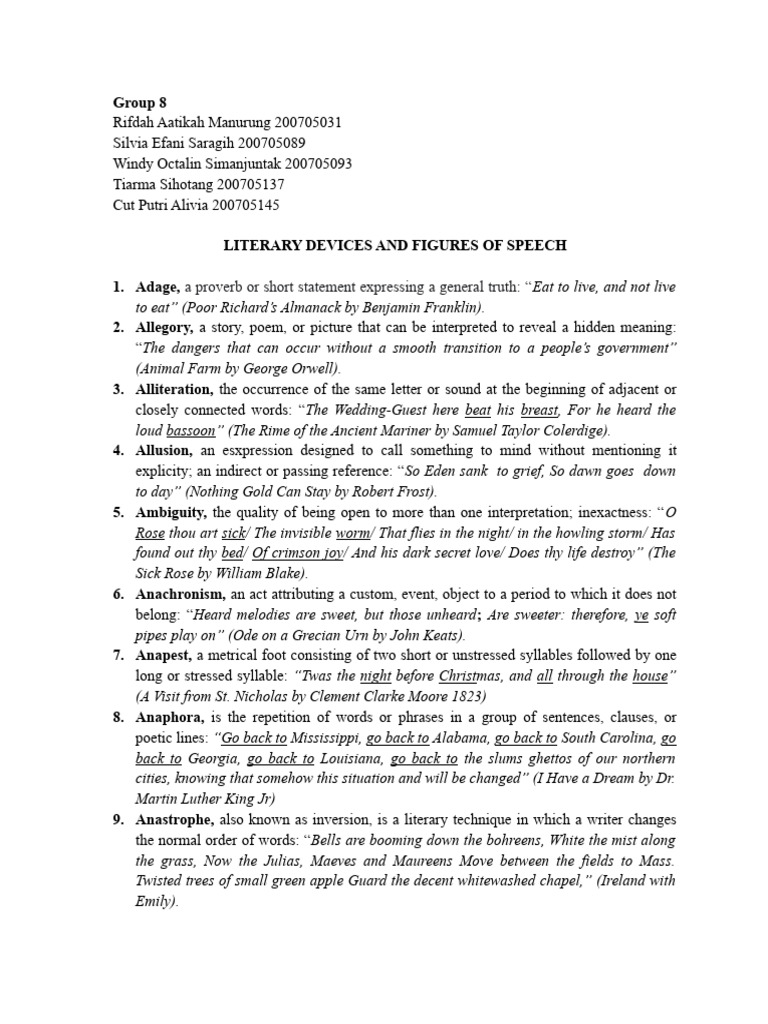 Literary Devices and Figures of Speech Group 8 | PDF