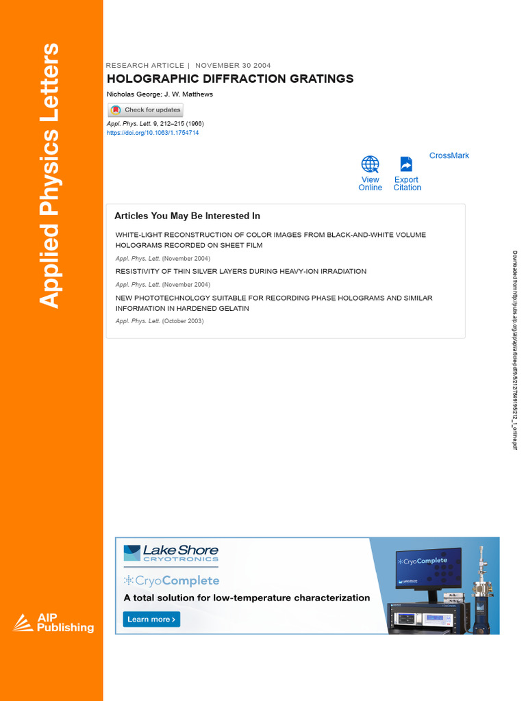 Holographic Diffraction Gratings - N.george | PDF | Holography | Angular Resolution