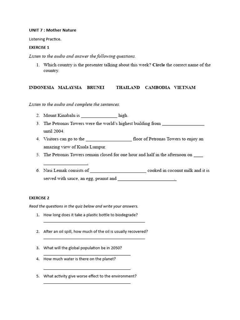 Form 4 UNIT 7 Listening Pactice | PDF