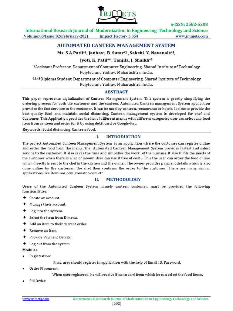 Automated Canteen Management System | PDF