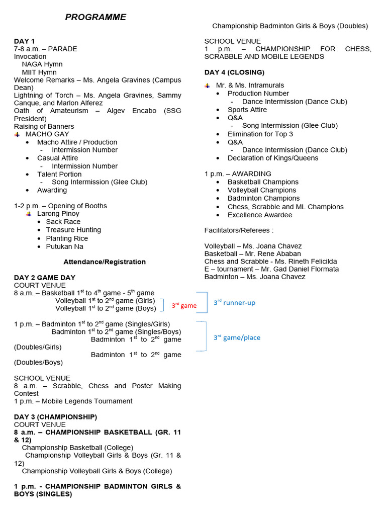 Intrams Program | PDF | Leisure | Entertainment