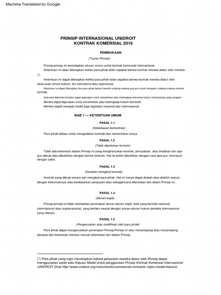 Unidroit Principles 2016 Indonesia | PDF
