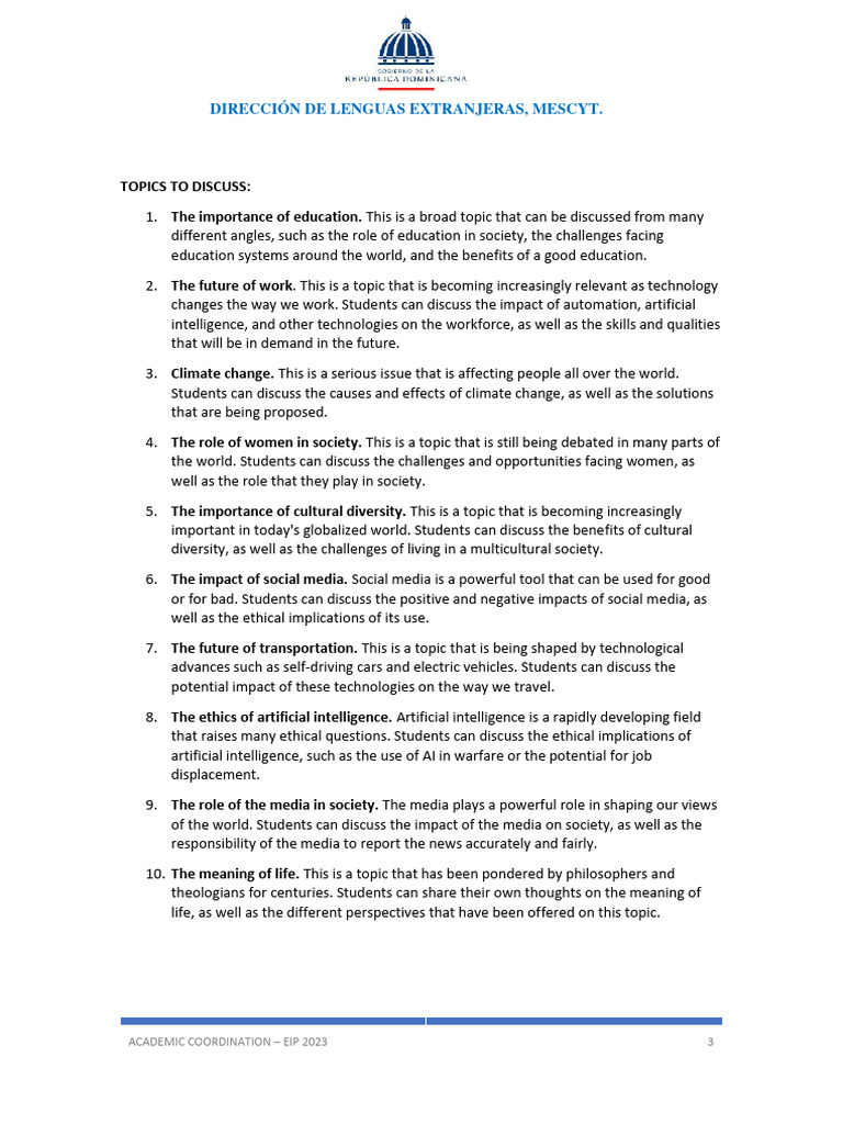 Intermediate 2 - Midterm Oral 2023 Only Topics | PDF