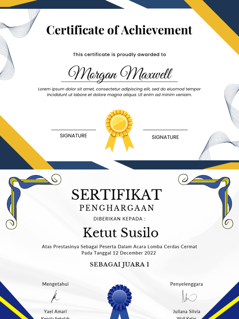 Blue and Yellow Minimalist Employee of The Month Certificate | PDF